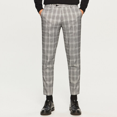 Reserved - Kostkované kalhoty slim fit - Šedá - Glami.cz
